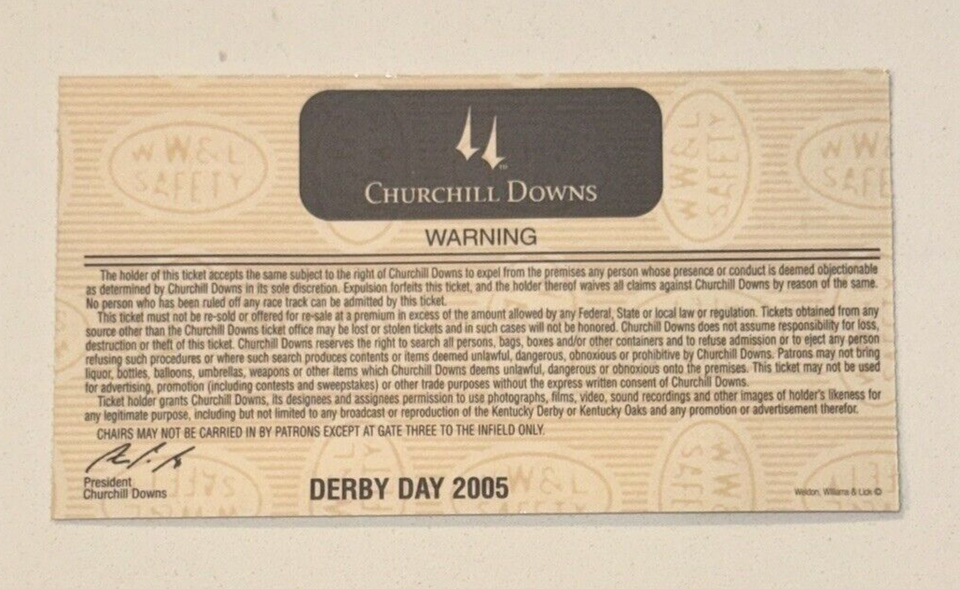 131st Kentucky Derby Ticket Stub 2005 Winner Giacomo 50-1 Odds Gold ...