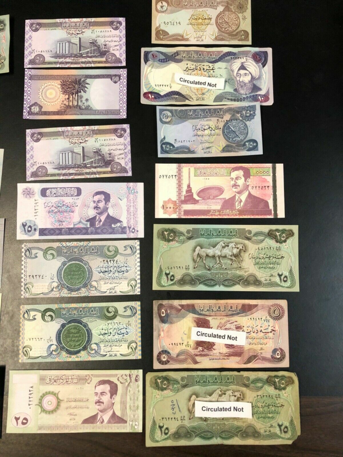 PRS SADDAM HUSSEIN IRAQ/IRAQI DINAR PAPER MONEY BANKNOTE LOT (20 Nots ...