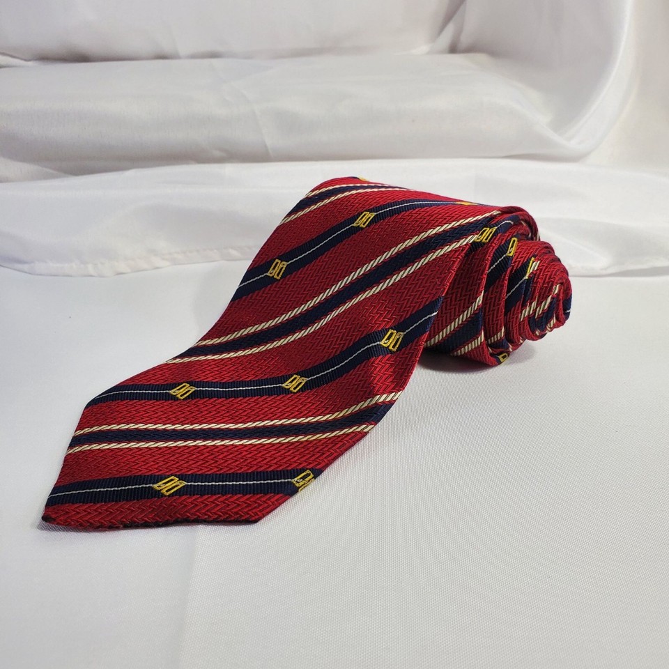 Daks London Red Striped Silk Mens Tie With Diagonal Patterns & "DO ...