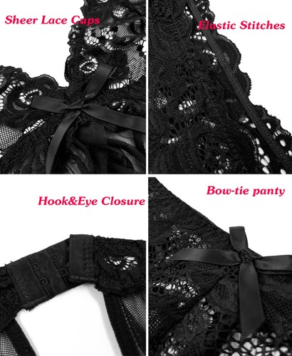 Women Lace Lingerie Front Closure Babydoll V Neck Nightwear Chemise ...
