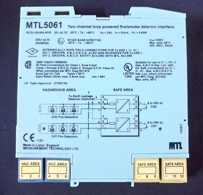 MTL 5061 Two Channel Loop Powered Fire/Smoke Detector Interface New ...