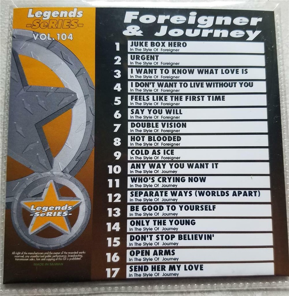 LEGENDS KARAOKE CDG FOREIGNER & JOURNEY ROCK OLDIES #104 17 SONGS CD+G ...