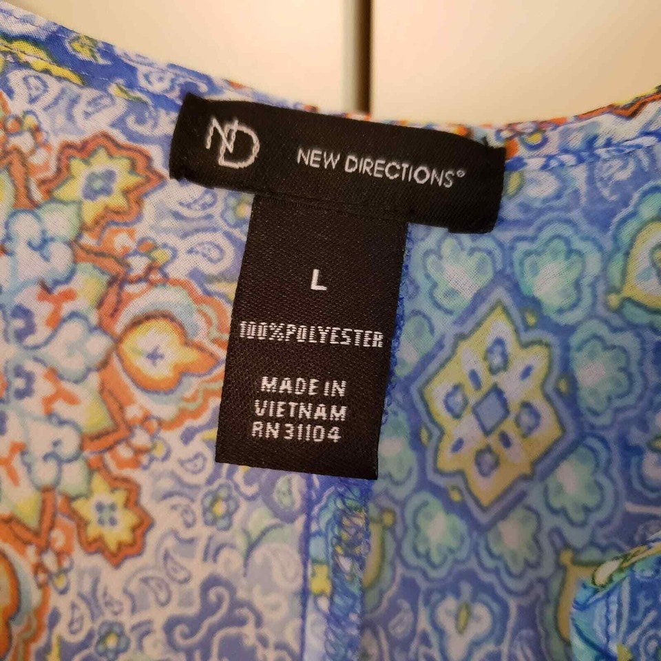 New Directions Blue Sleeveless Mandela Ruffle Dress L | eBay