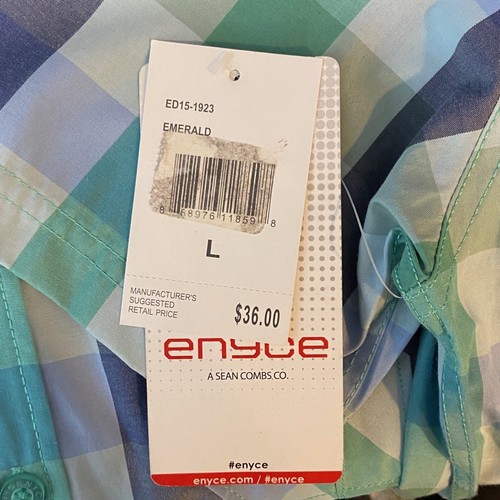 NEW Enyce Sean Combs Shirt Mens Large Green Blue Plaid Short Sleeve ...