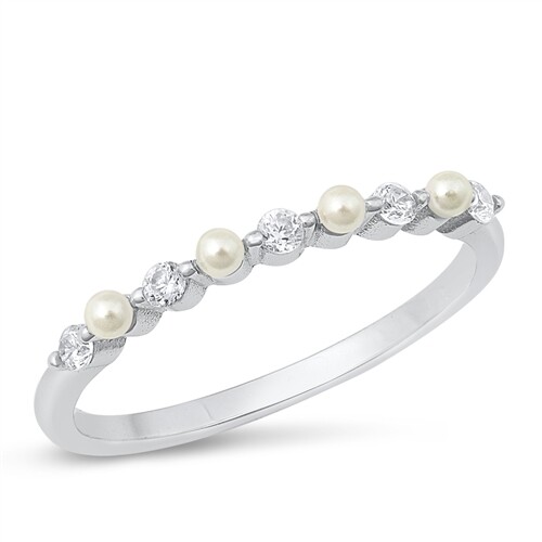 NEW! Sterling Silver 925 SILVER RING MINI PEARLS AND DIAMONDS DESIGN ...