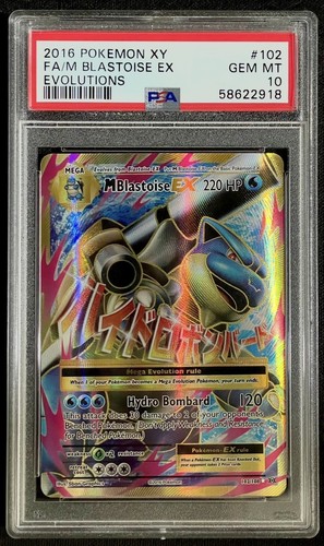 2016 Pokemon XY Evolutions Mega M BLASTOISE EX Full Art #102 PSA 10 GEM ...