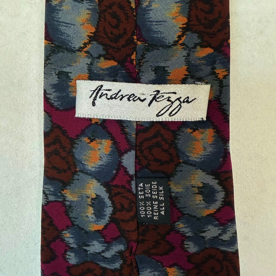 Andrew Fezza Neck Tie Floral Abstract 100% Silk Menswear Blue Burgundy ...
