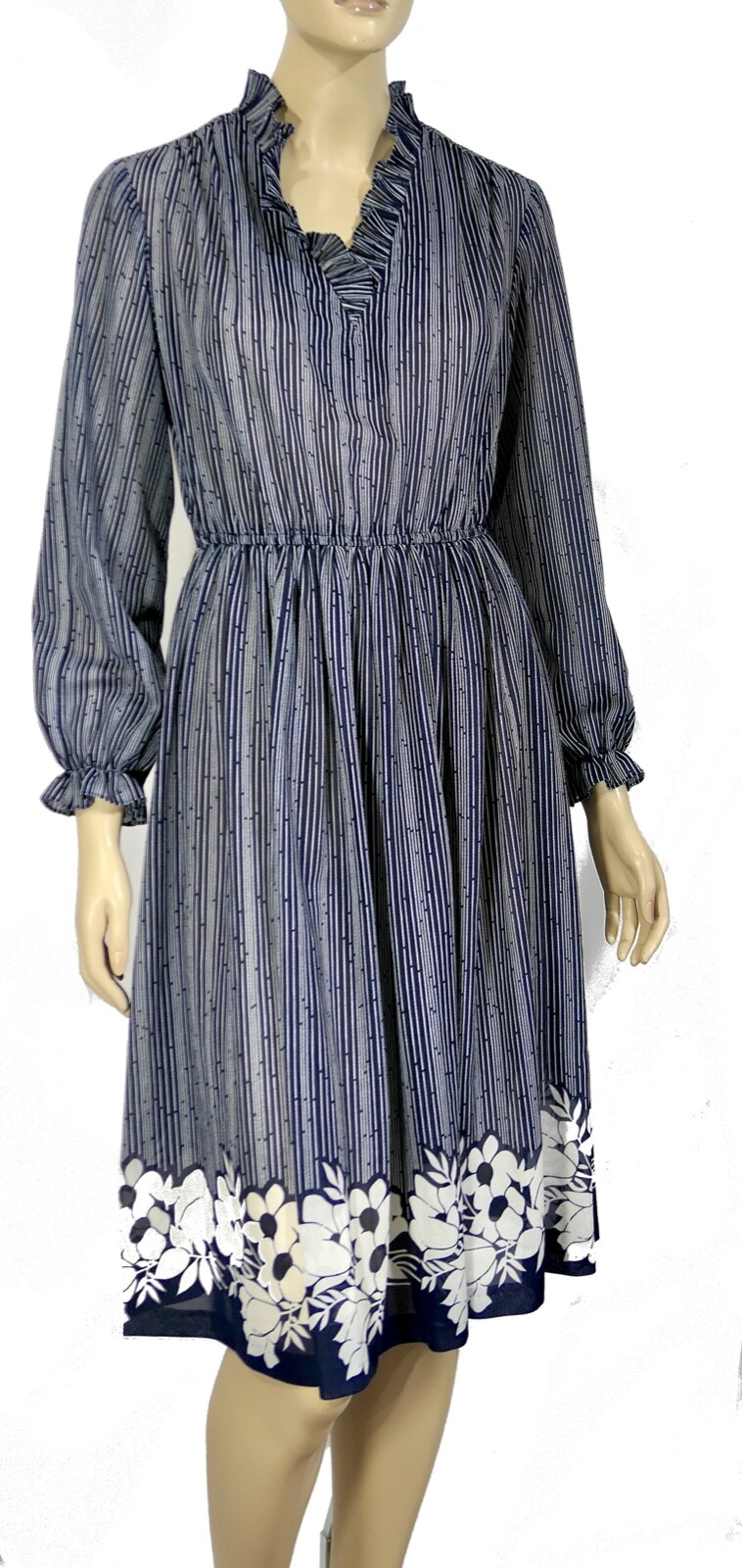 Vintage 70s Mod Secretary Dress Ruffle Semi Sheer Pol… - Gem