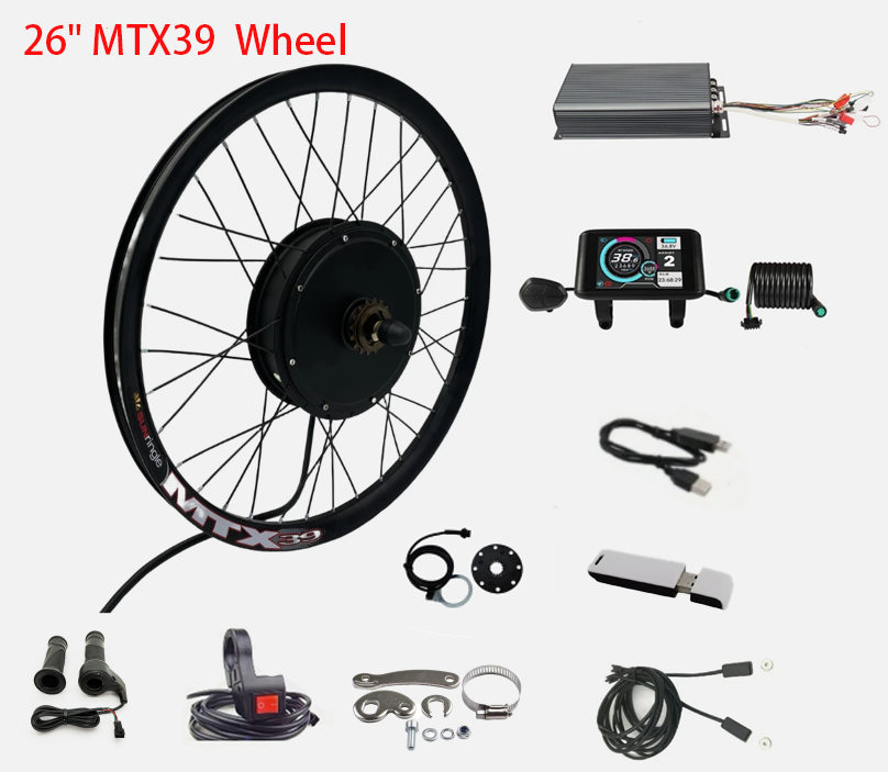 72V 4000W 135mm dropout 26"/27.5"/29" MTX39 Ebike Conversion kit ...