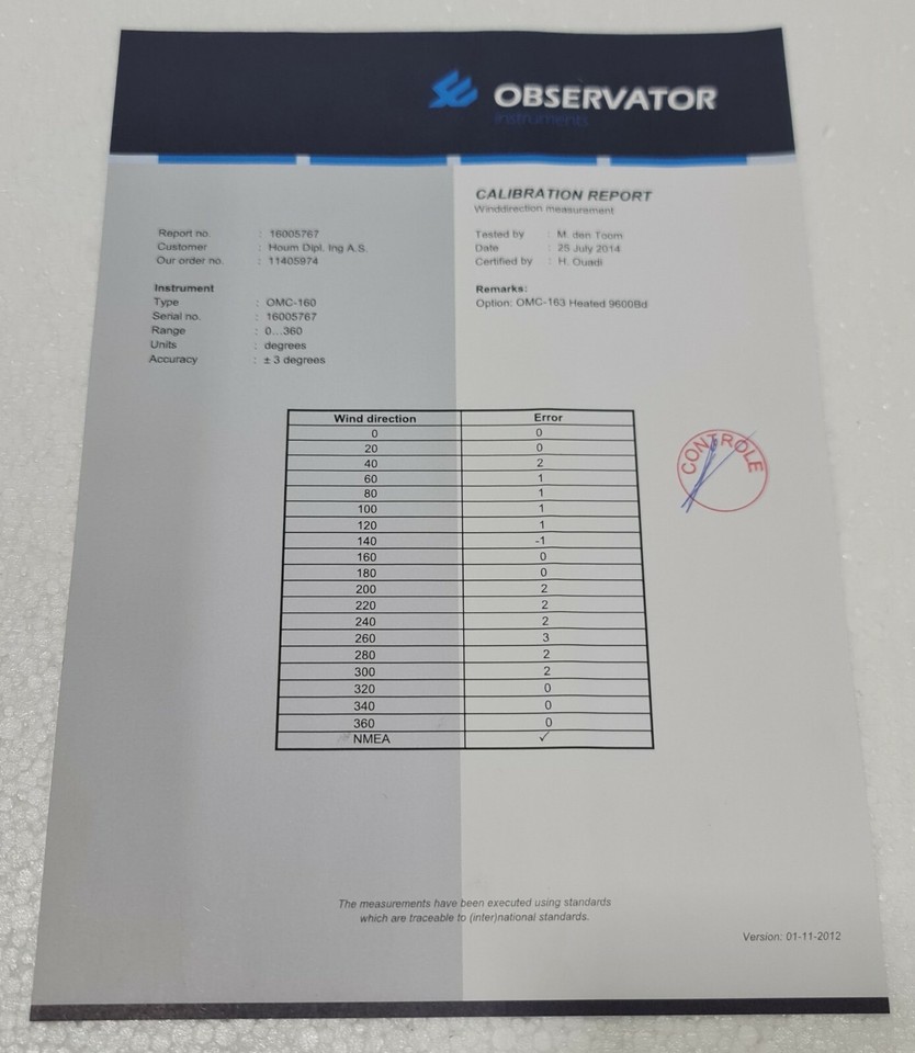 OBSERVATOR OMC-160 / OMC-163 HEATED WIND SENSOR 700731 w/ OMC-139 wind ...