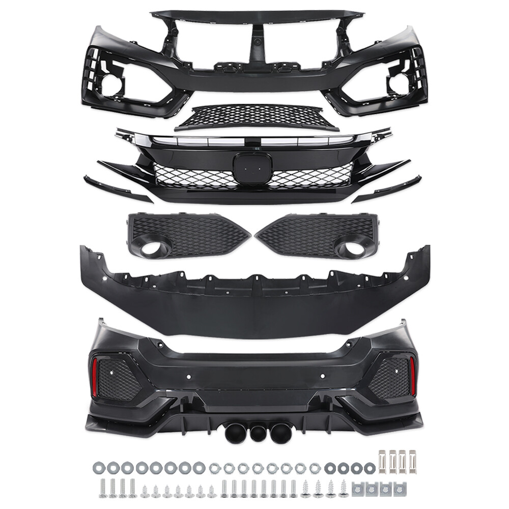 Fit For 2016-2021 Honda Civic Type-R Style Front & Rear Bumper Cover ...