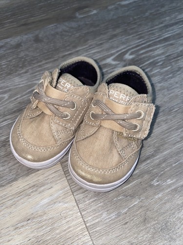 Sperry Deckfin Baby Boy Crib Junior Khaki Shoes Size 1M Canvas Infant ...