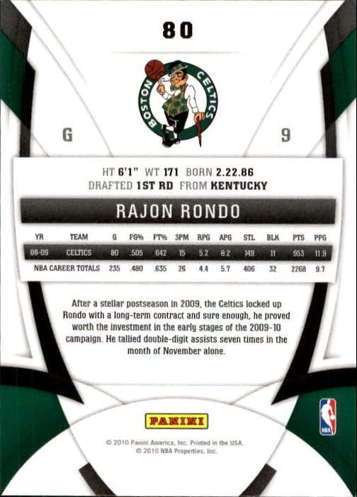 2009-10 Certified Boston Celtics Basketball Card #80 Rajon Rondo | eBay