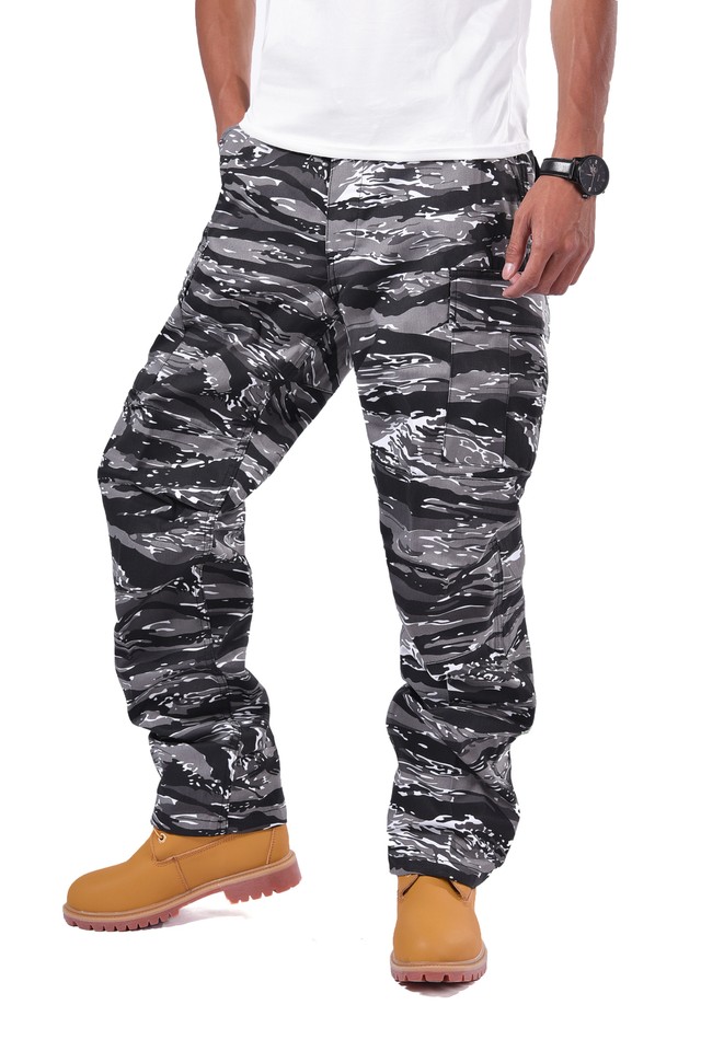 BACKBONE Mens Army Style BDU Pants Multi-Pocket Camouflage Casual Cargo ...