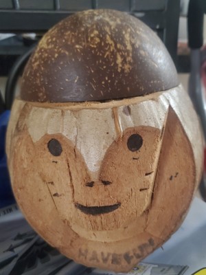 Hand Carved Coconut Head Wood Bank or Tiki Bar Decoration Have Fun ...