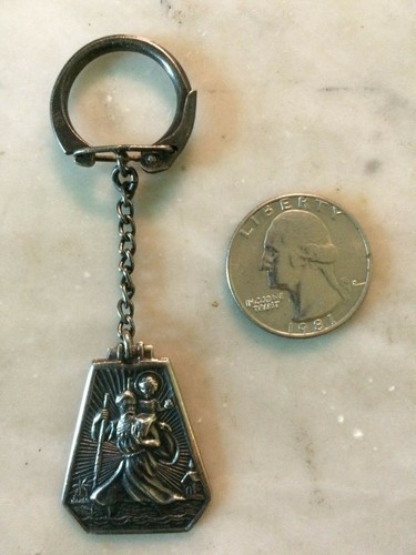 Vtg antique 925 sterling silver medal St.Christopher key chain | eBay