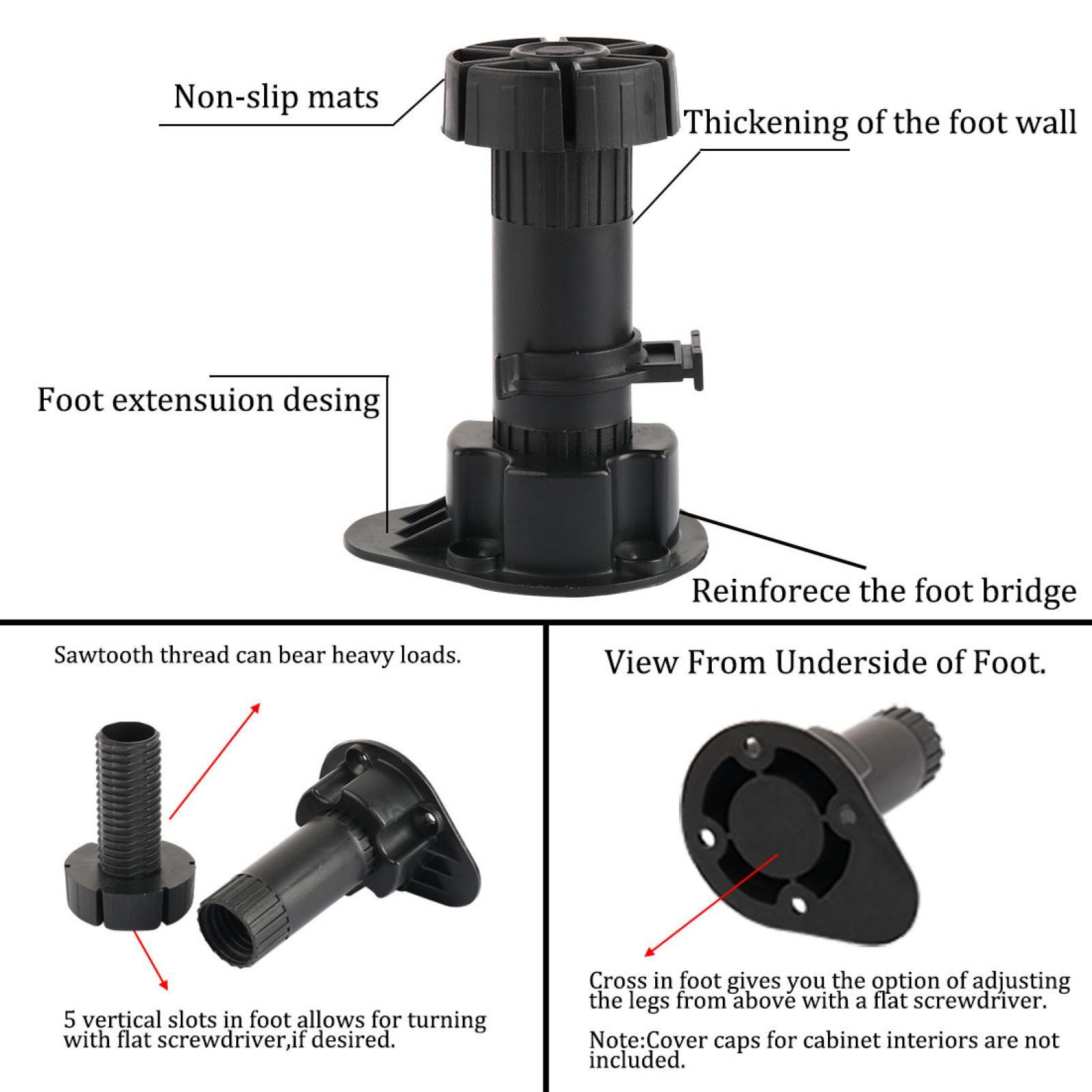 Adjustable Height Black Plastic Kitchen Cabinet Cupboard Plinth Foot ...