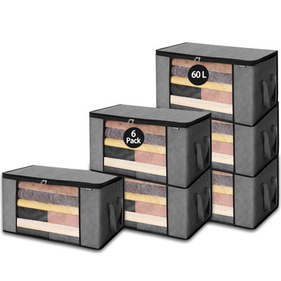 60L 6 Pack Large Cloth Storage Bags Duvet Bedding Clothing Organizer ...