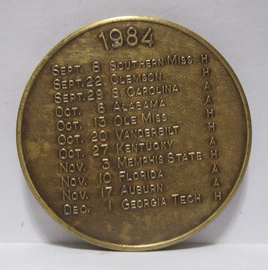 UGA UNIVERSITY OF GEORGIA BULLDOGS FOOTBALL 1984 SCHEDULE COIN TOKEN ...