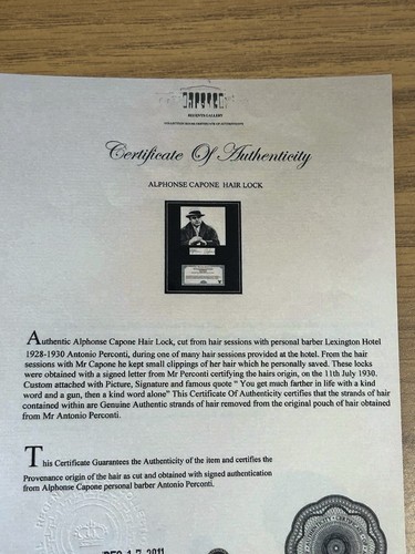 Al Capone Hair Strand Lock Relic Collectible Mafia Chicago Gangster ...