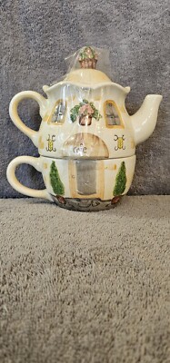 Tea for One Teapot And Cup Set Italian Cafe Bella Casa by Ganz Ceramic ...