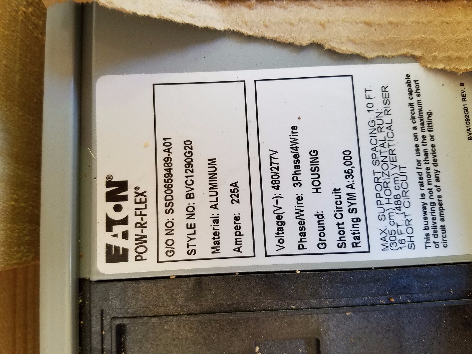 Eaton Pow-R-Flex Plug In Busway - 480/277V 3PH/4 Wire 225A - SSD0659489 ...