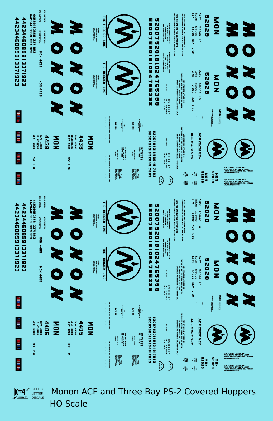 K4 HO Scale Decals Monon ACF and PS-2 Covered Hopper Black | eBay