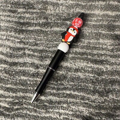 Beaded Pen Penguin Ink Pen Black Ink Holiday Winter Red Scarf Handmade ...