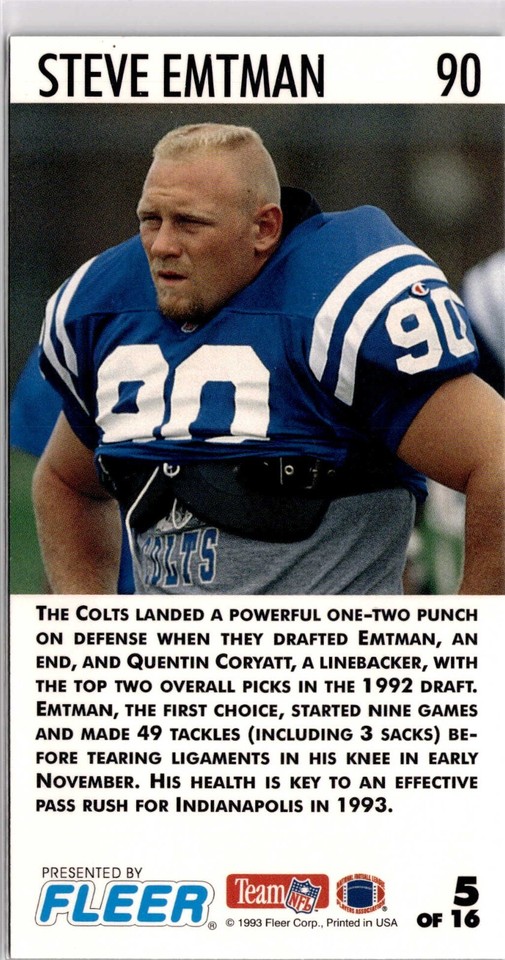 1993 Fleer Tall Boy Second Year Stars Steve Emtman #5 of 16 Colts | eBay