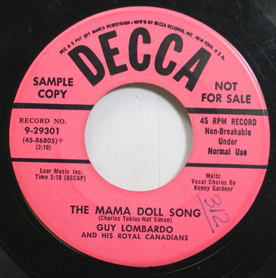50S & 60S Promo 45 Guy Lombardo - Hold My Hand / The Mama Doll Song On ...
