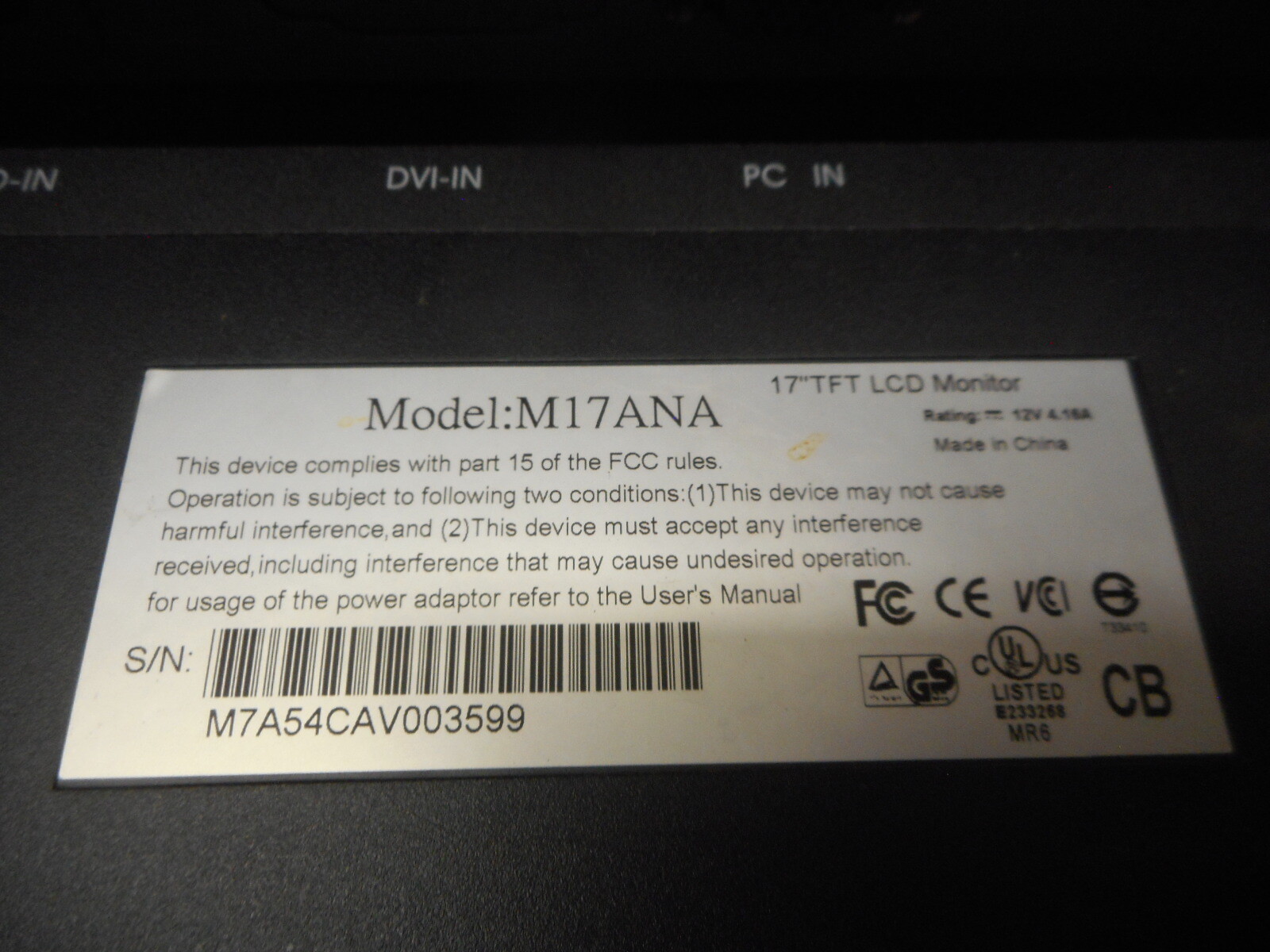 Starlogic M17ANA 17" Computer Monitor Model M17ANA With Power Supply ...