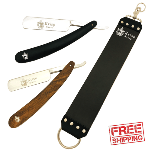 2 PC CUT THROAT STRAIGHT RAZORS SHAVE READY + WIDE LEATHER SHARPENING ...