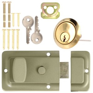 YALE Green NIGHT LATCH 60mm Deadbolt Front Back Rim Door Lock Cylinder ...
