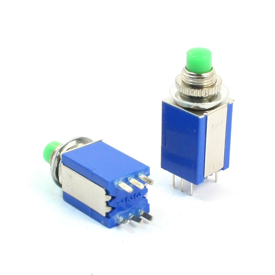 2 Pcs 8mm Thread DPDT 2NO 2NC 6Pin Momentary Green Head Push Button ...