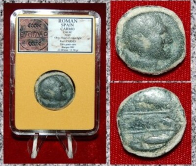 Ancient Roman Spain Coin CARMO Head Of Male On Obverse Grain Ears On ...