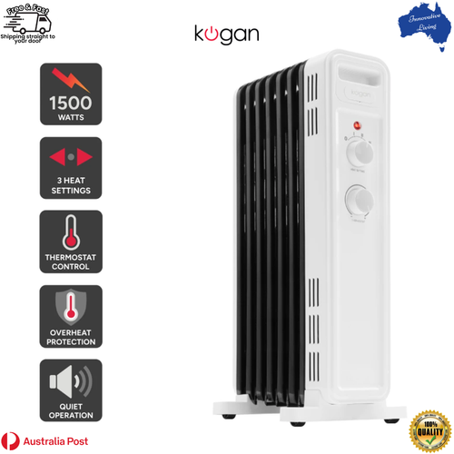 Kogan 1500W 7 Fin Oil Heater, White, Heaters, Heating | eBay Australia