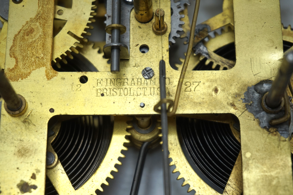 VINTAGE INGRAHAM CLOCK MOVEMENT MECHANISM 12 27 CLEANED PARTS MANTLE ...