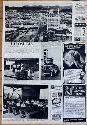 1946 newspaper photo feature page Hiroshima one year after atomic bomb ...