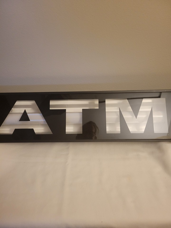 VINTAGE ATM ELECTRIC SIGN W/6' CORD/PLUG & BULB..GREEN TINT 28.5''LONG ...