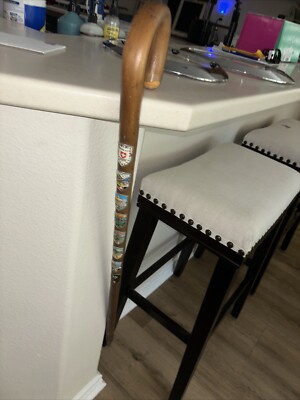 Vintage German Wood Cane Walking Stick with 8 Badges | eBay