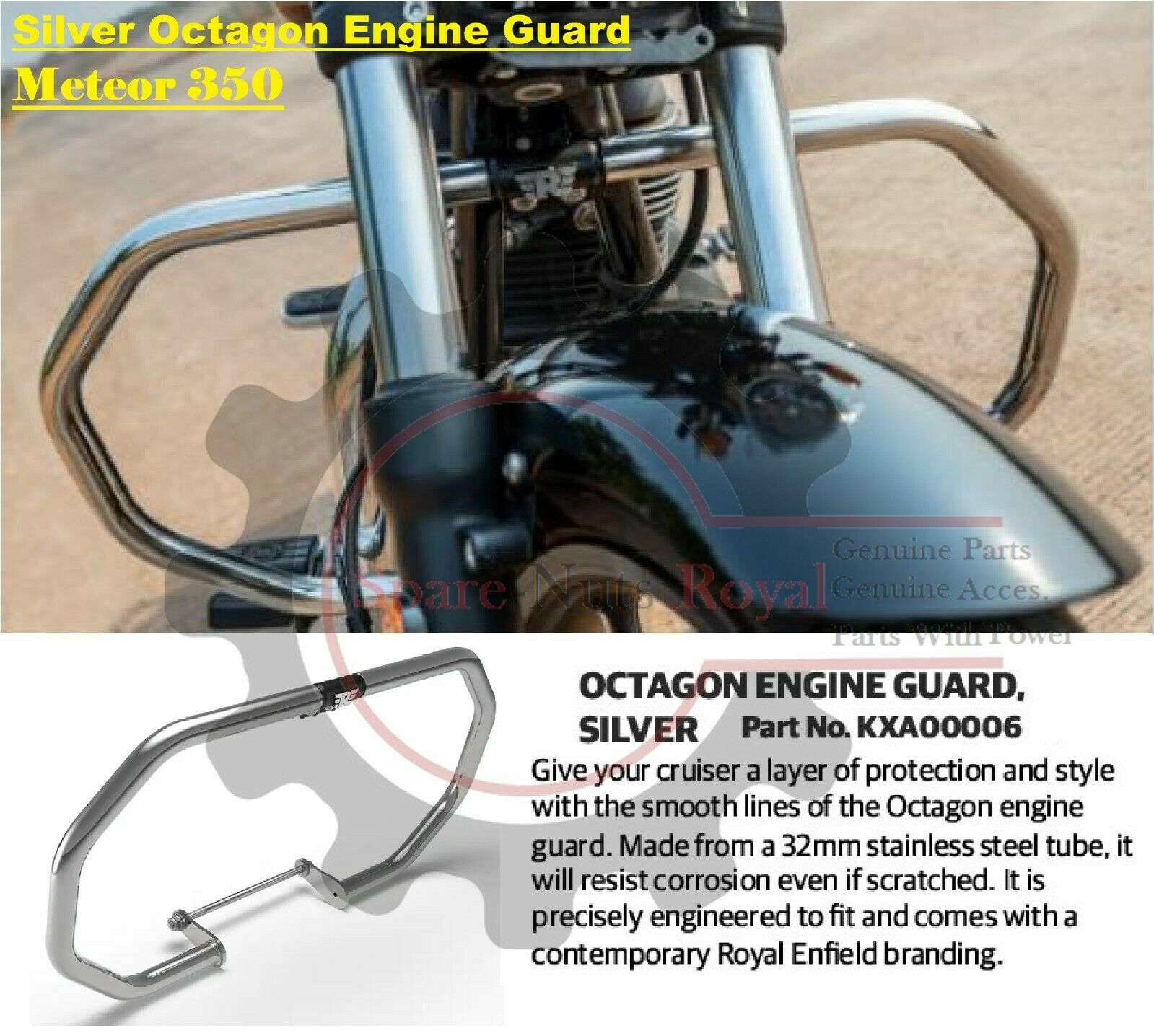 Royal Enfield "Meteor 350cc" "Silver Octagon Engine Guard" Combo Pack ...