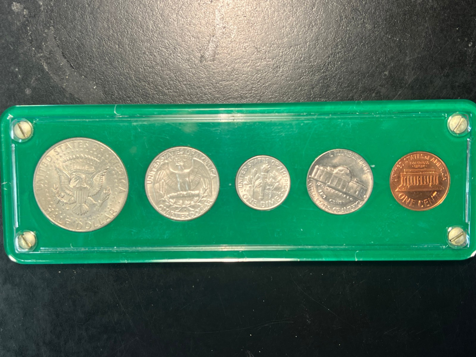 (5) - piece 1964 US SILVER Type Set in Holder.with 3-SILVER COINS & LOW ...