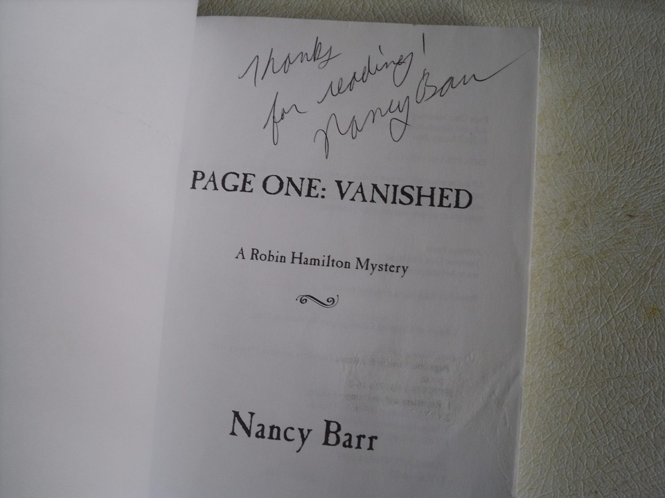 Page One: Vanished A Robin Hamilton Mystery Book Nancy Barr AUTHOR ...