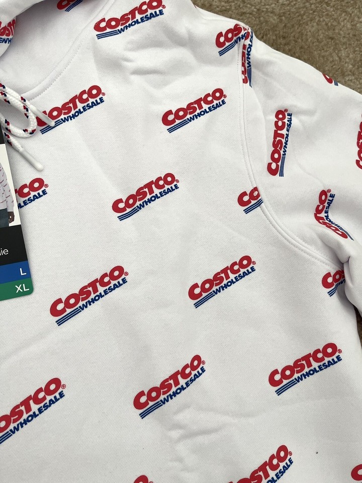 New Costco Wholesale Hoodie White All Over Logo Print sweater kirkland ...