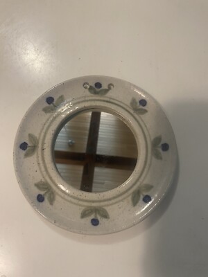 Ann Duke Art Pottery Hand Crafted Art Round Hanging Mirror 6.75” Blue ...