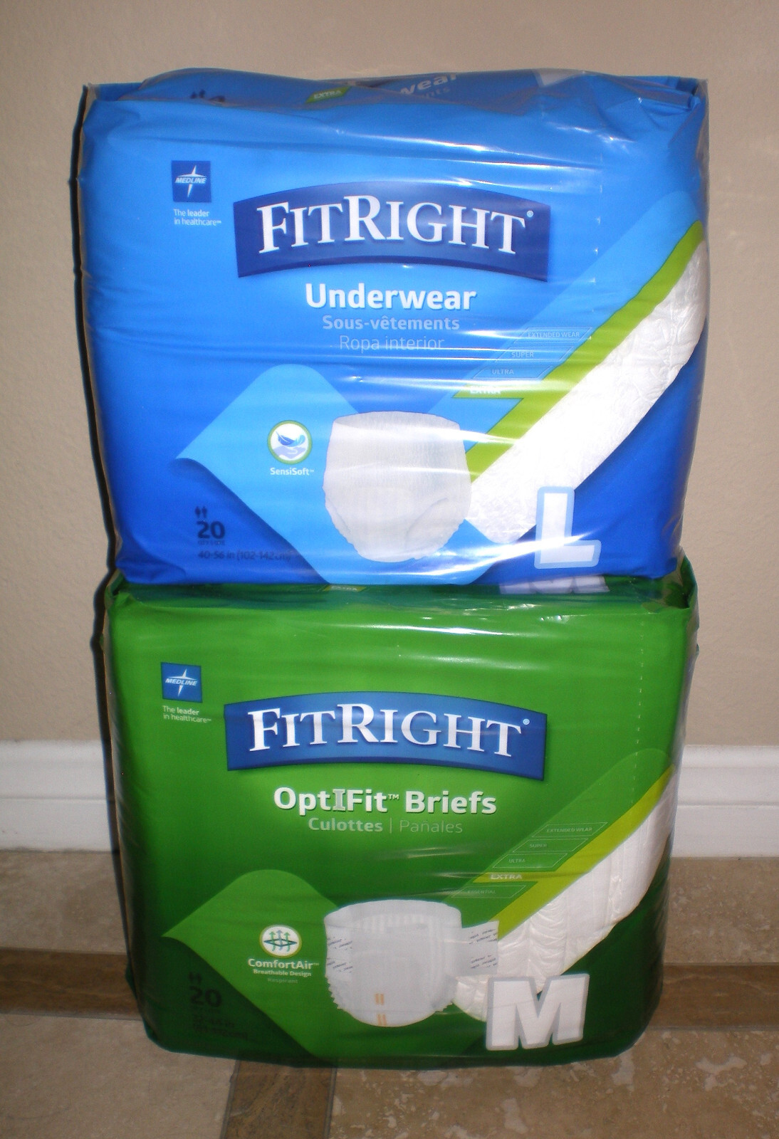 2 FitRight UNDERWEAR Adult Diapers 20ct ea L 40"-56" & BRIEFS M 32"-44 ...