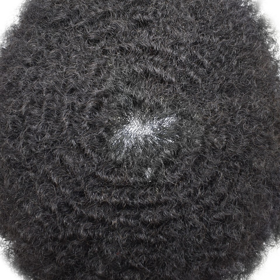 Mono PU Afro Curl Mens Toupee African American Human Black Hair Curly ...