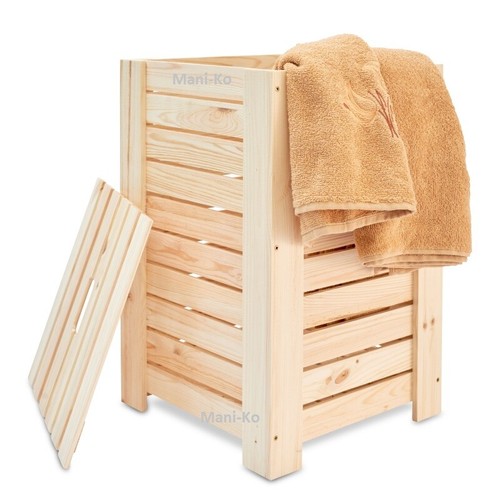 Wooden Clothes Box Laundry Baskets Storage Washing Bathroom Bath Pine ...