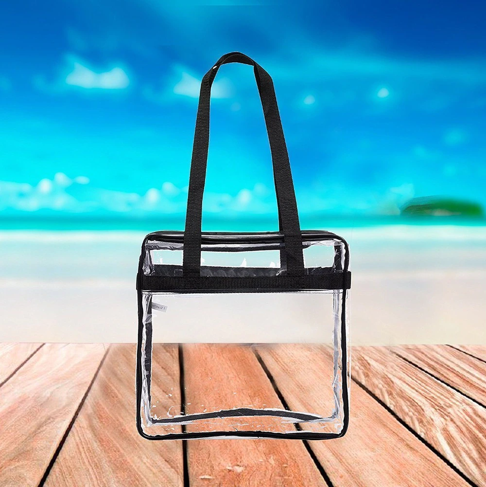 2x Clear PVC Tote Bag Women Large Transparent Handbag Zip Purse Stadium ...