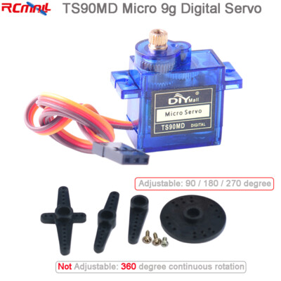 2pcs 90/180/270/360 Degree TS90MD 9g Micro RC Digital Servo Motor Metal ...